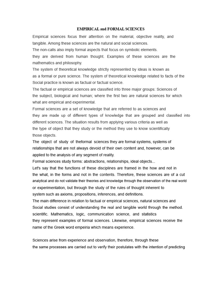 Understanding Empirical vs. Formal Sciences | PDF | Science | Truth