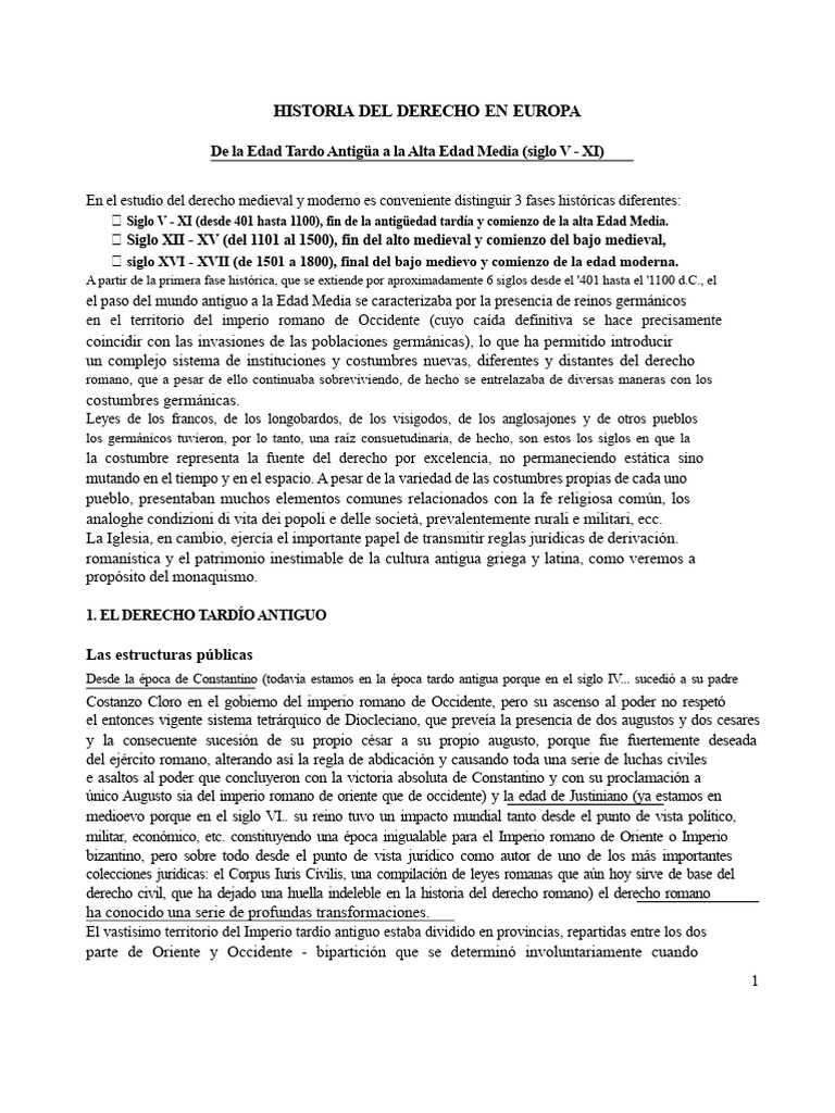 Historia del Derecho en Europa (V-XI) | PDF | Feudalismo | Edades medias