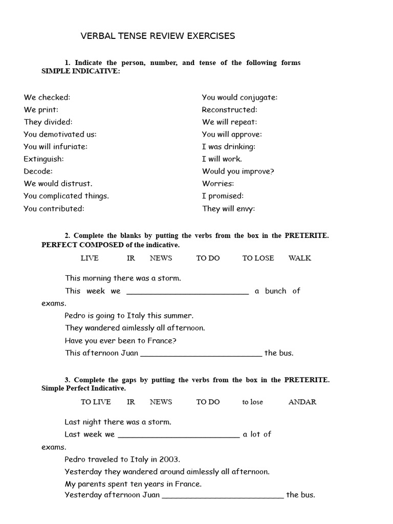 Verbal Tense Review Exercises Guide | PDF | Grammatical Tense | Linguistics