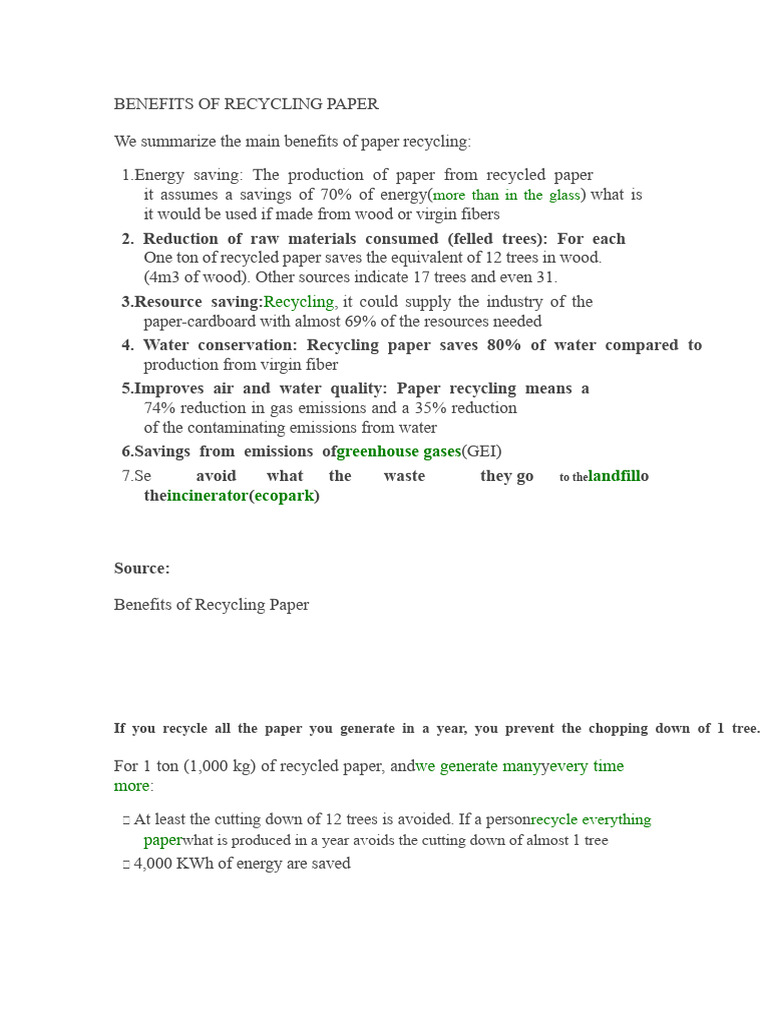 Key Benefits of Paper Recycling | PDF | Recycling | Paper