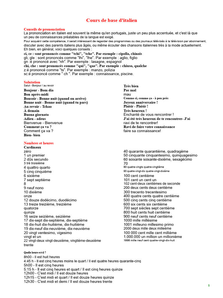 Cours de base en italien | PDF | Verbe