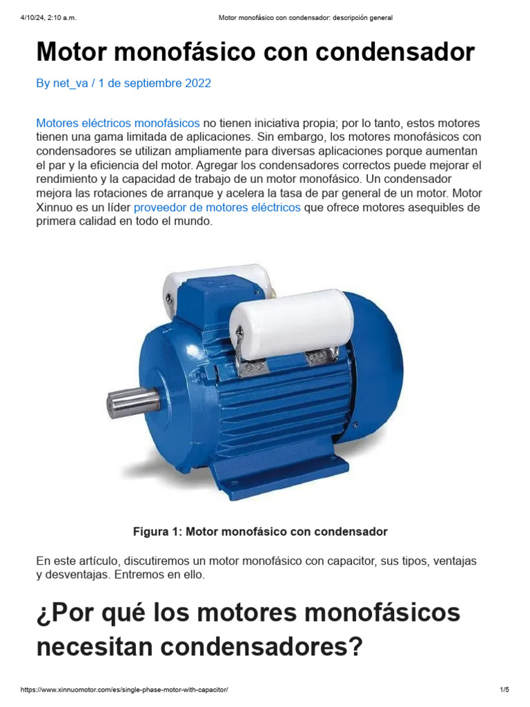 Motor Monofásico con Condensador: Guía Completa | PDF | Condensador ...