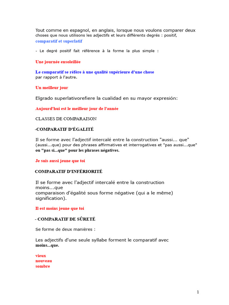 Comparatifs et superlatifs en espagnol | PDF