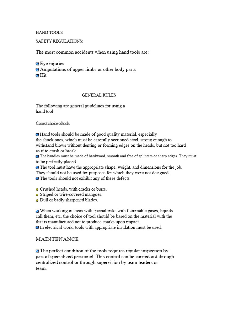 SAFETY STANDARDS FOR HAND TOOLS | PDF | Knife | Hammer