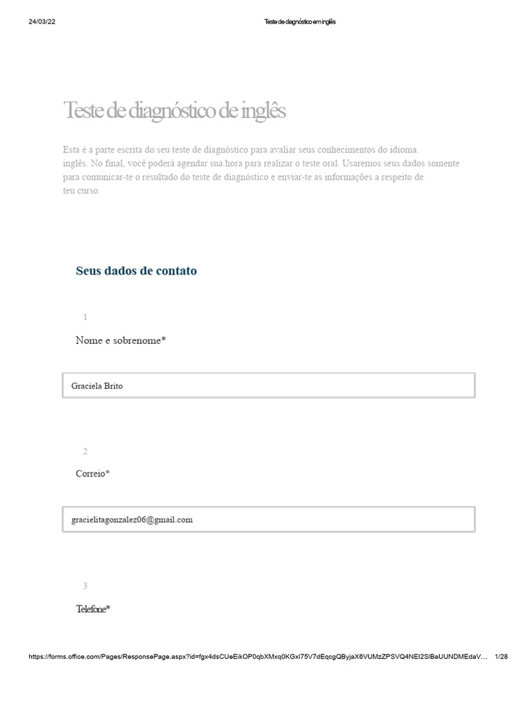 Teste de diagnóstico de inglês | PDF