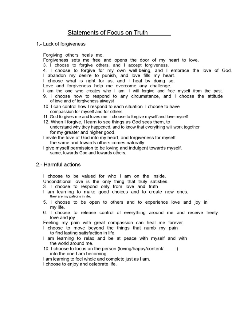 Statements of Focus On The Truth | PDF | Forgiveness | Love