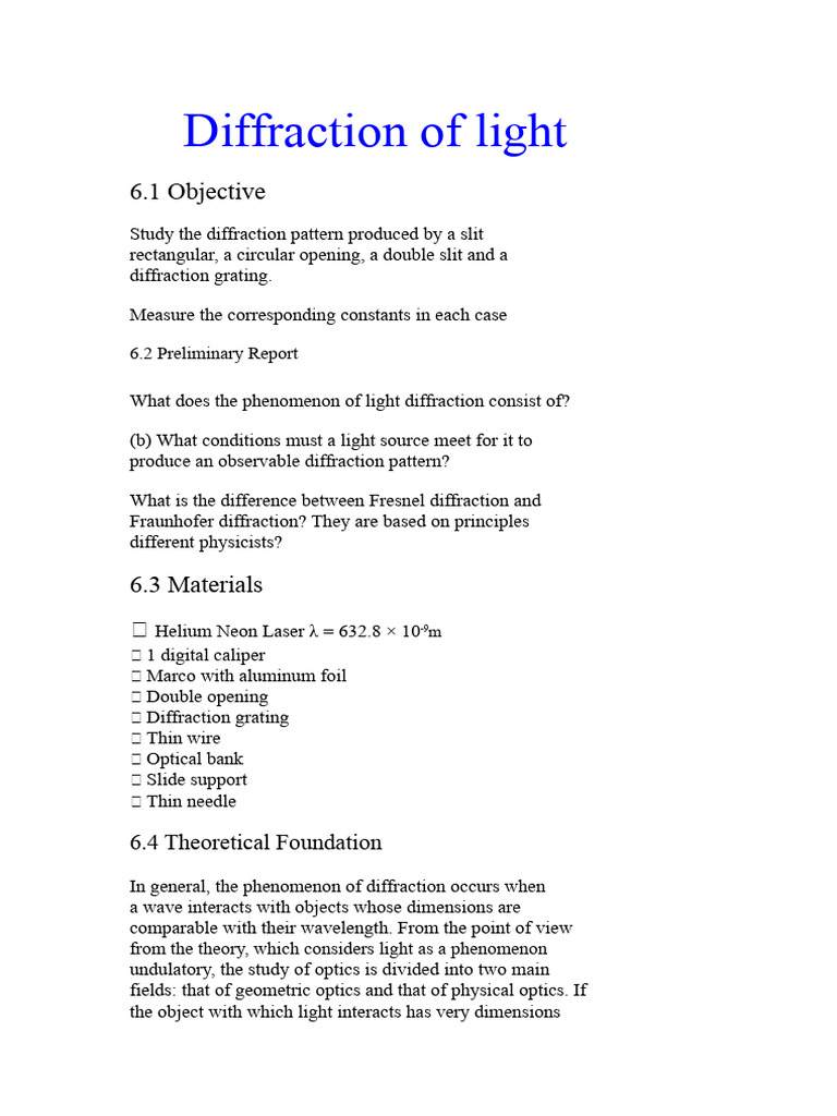 Diffraction of light | PDF | Diffraction | Wavelength