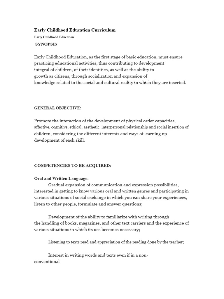 Early Childhood Education Curriculum Guide | PDF | Knowledge | Early ...