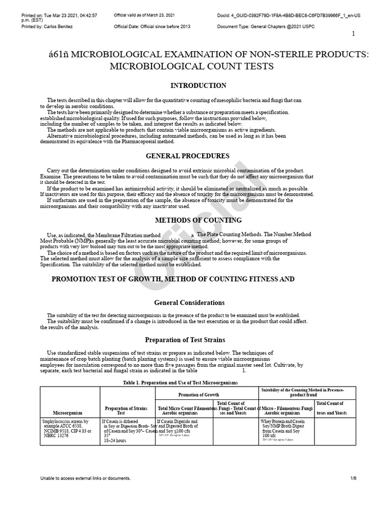 61 - Microbiological Examination of Non-Sterile Products Microbial ...