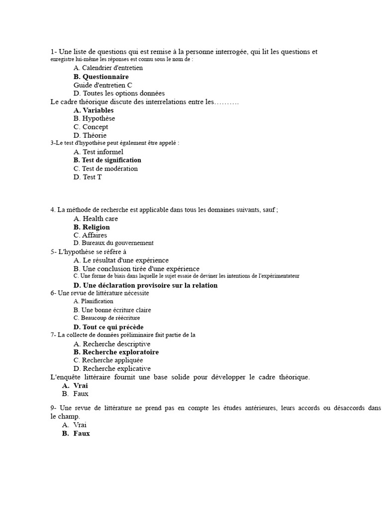 Questions clés sur la recherche scientifique | PDF | Statistiques ...