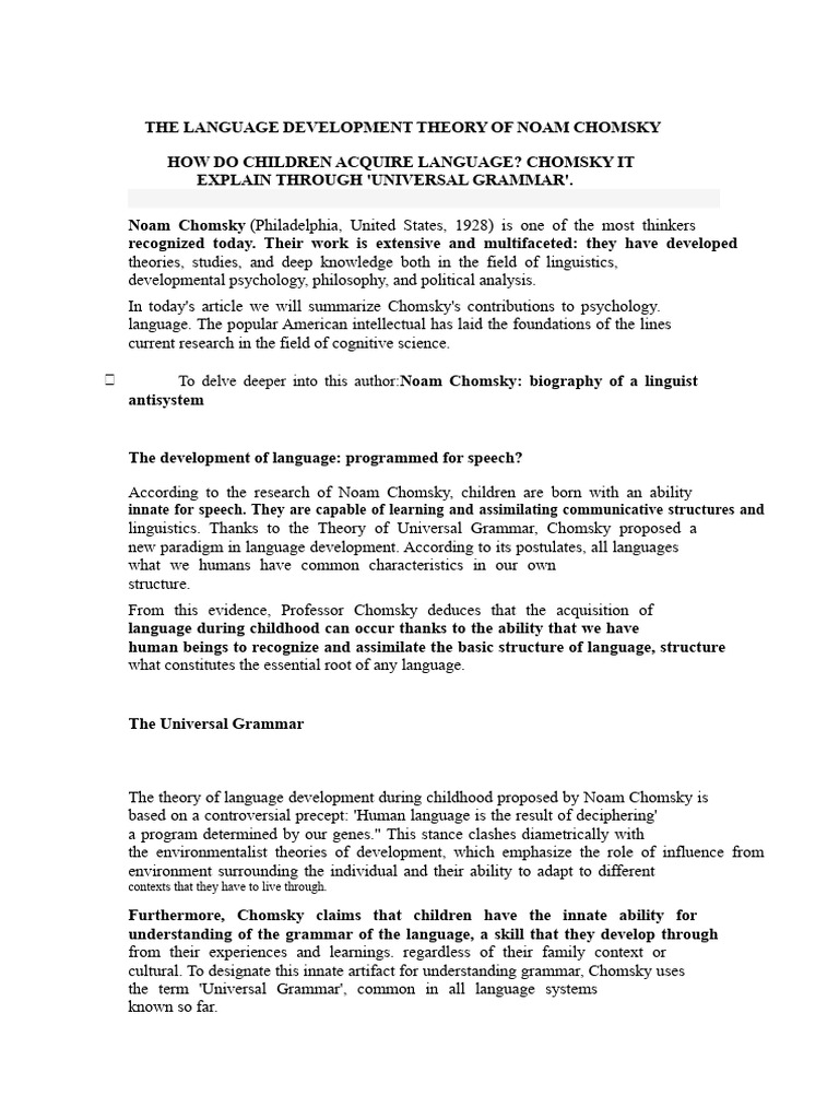 Noam Chomsky's Language Theory | PDF | Language Acquisition | Noam Chomsky