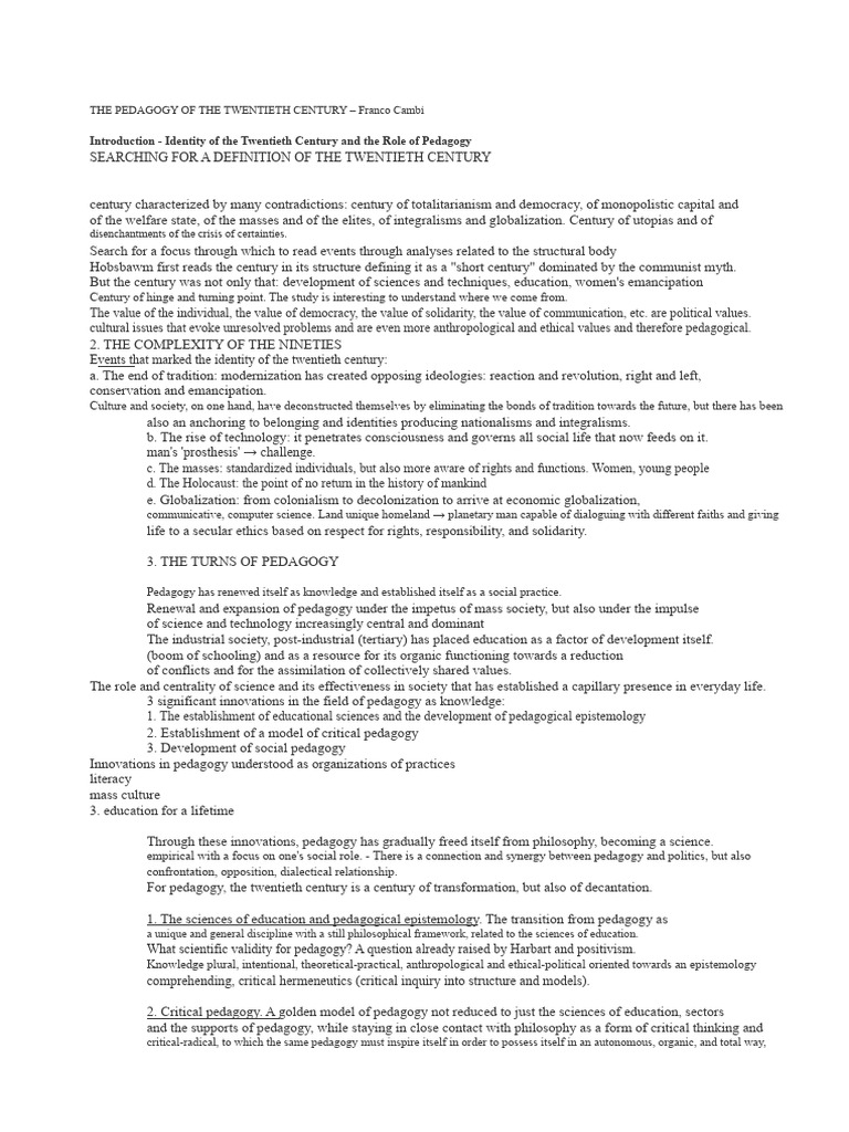 Pedagogy in the 20th Century: Transformations | PDF | Pedagogy | Science
