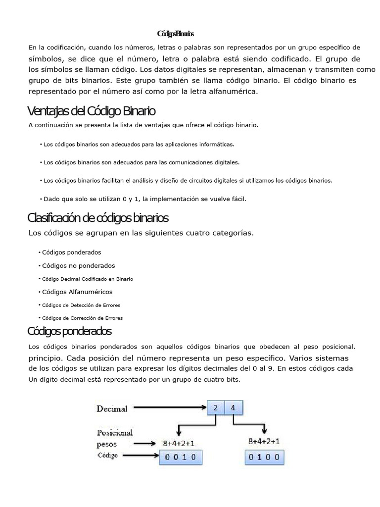 Códigos Binarios | PDF | Decimal codificado en binario | Poco