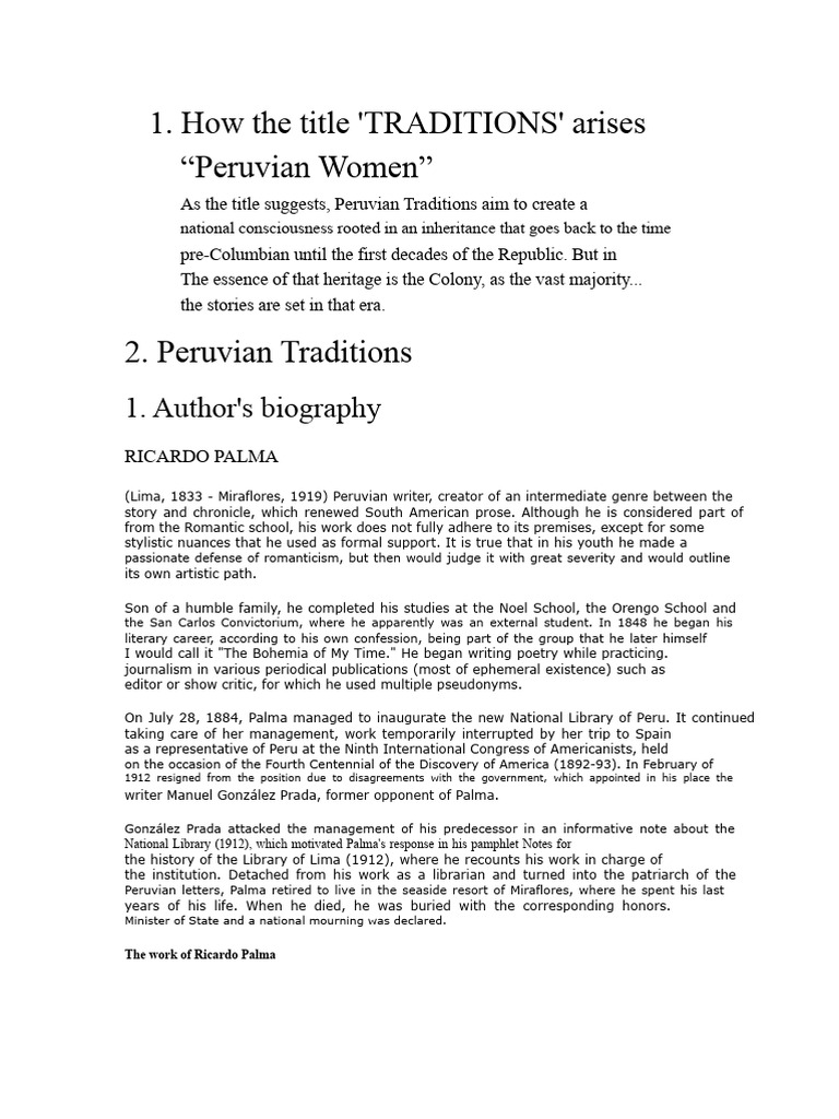 Peruvian Traditions: Characters & Themes | PDF | Peru | Lima