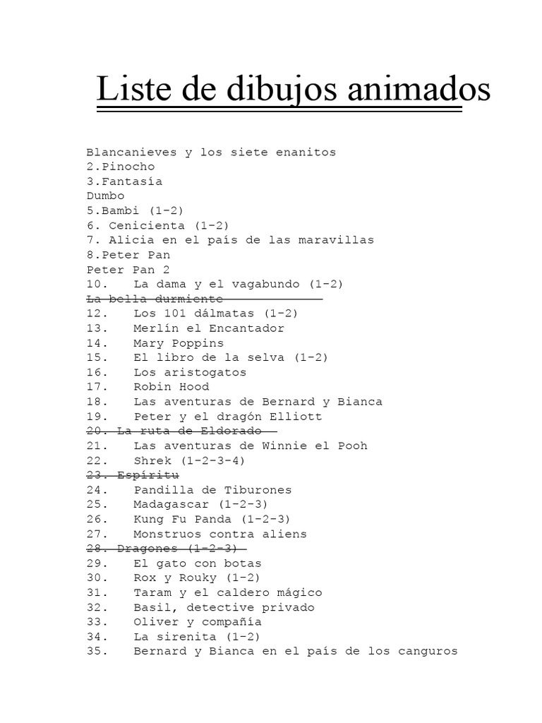 Lista de Dibujos Animados | PDF | La compañía Walt Disney