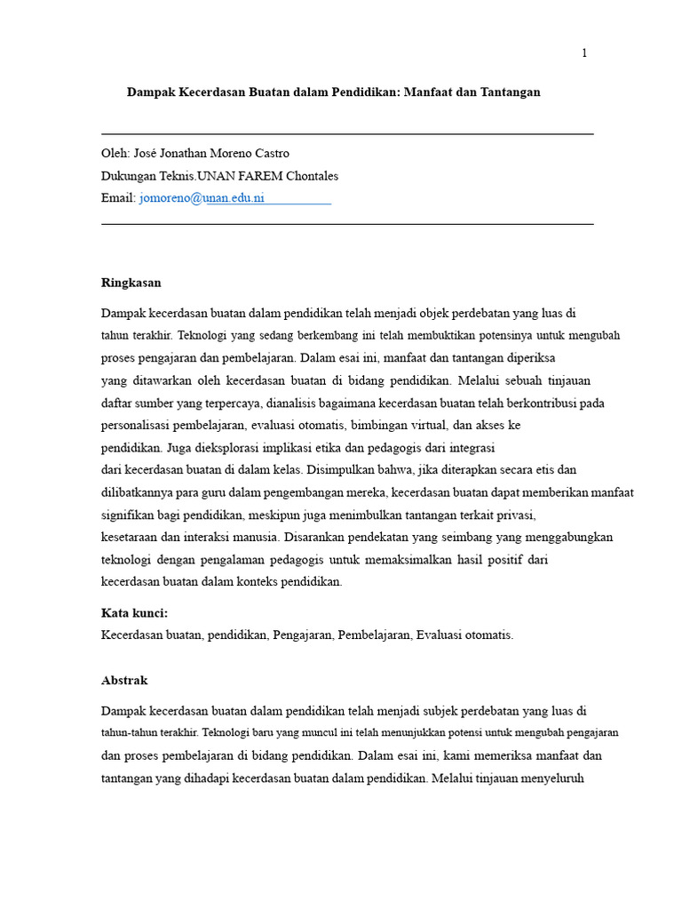 Esai Dampak Kecerdasan Buatan Di Bidang Pendidikan | PDF
