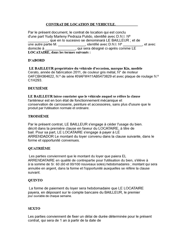 Contrat de location de véhicule Kia | PDF | Arbitrage