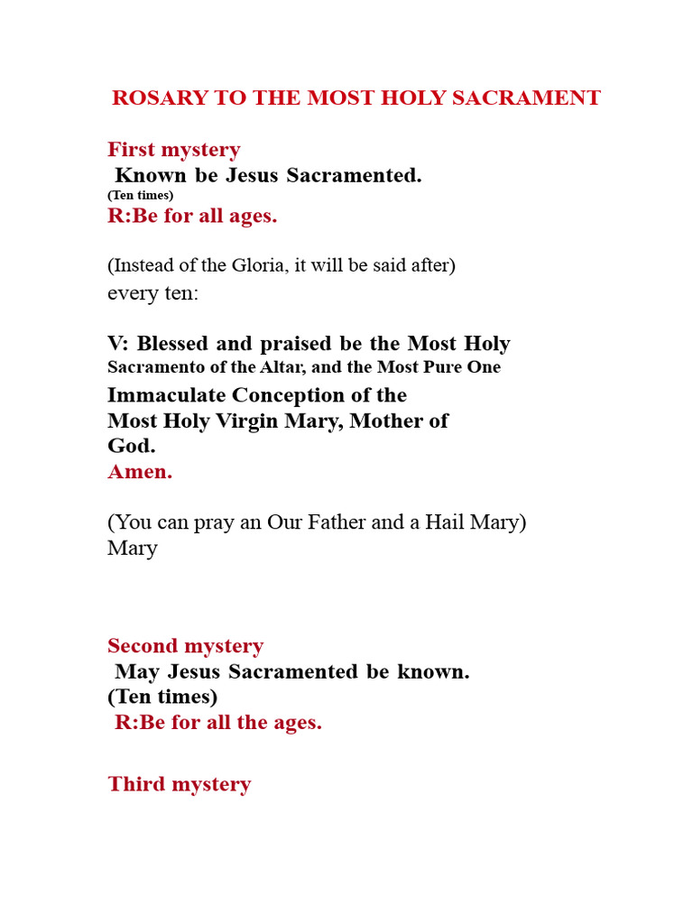 Rosary To The Most Holy Sacrament | PDF