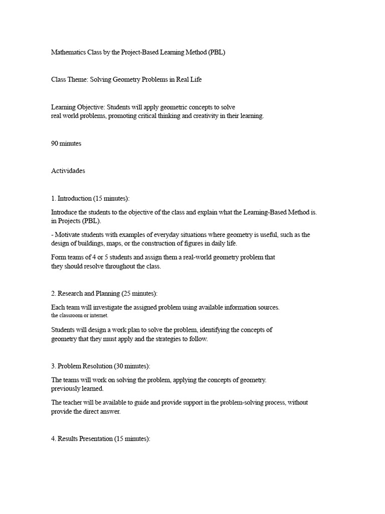 Mathematics Class Using Project-Based Learning (PBL) | PDF | Project ...