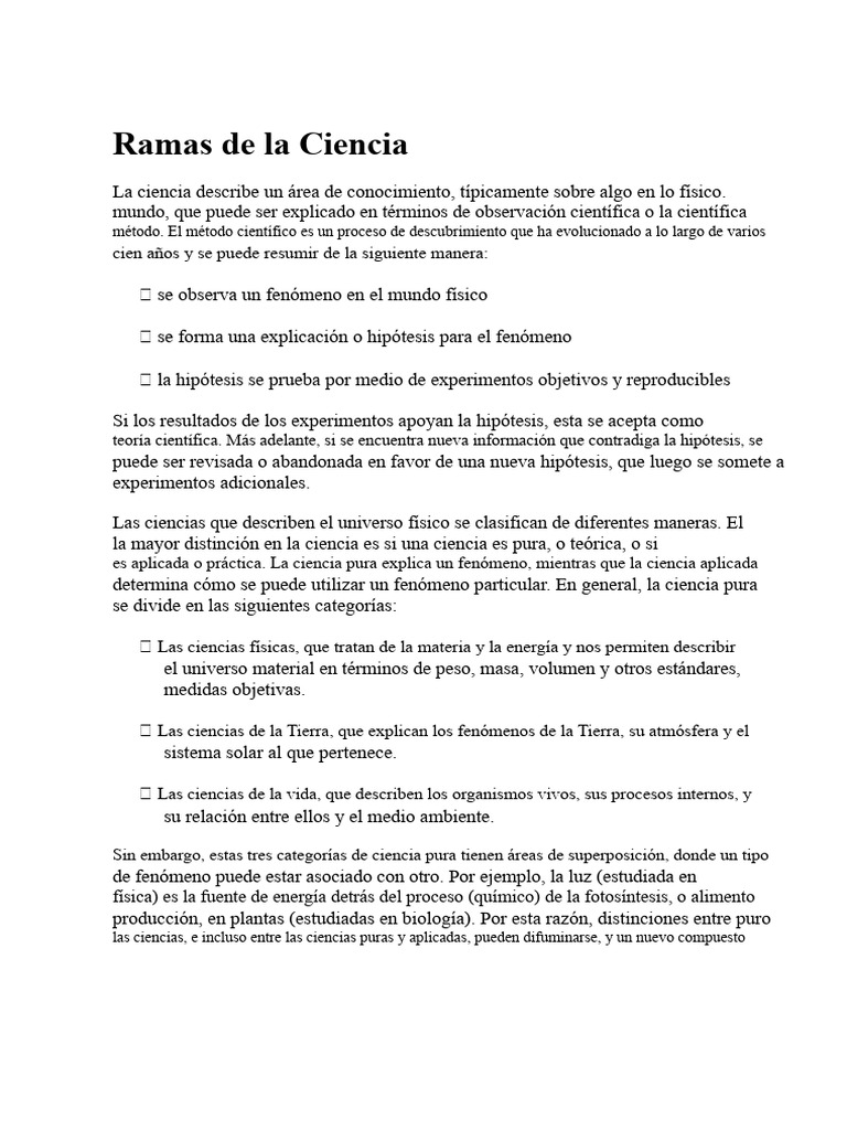 Ramas de la Ciencia: Clasificación y Ejemplos | PDF | Biología | Física