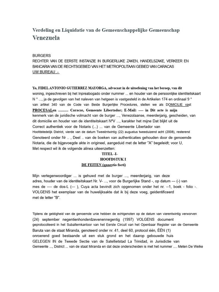 Verdeling en Liquidatie Van de Huwelijksgemeenschap Venezuela | PDF