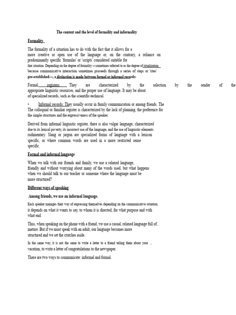 The context and the level of formality and informality. exercises | PDF | Linguistics | Idiom