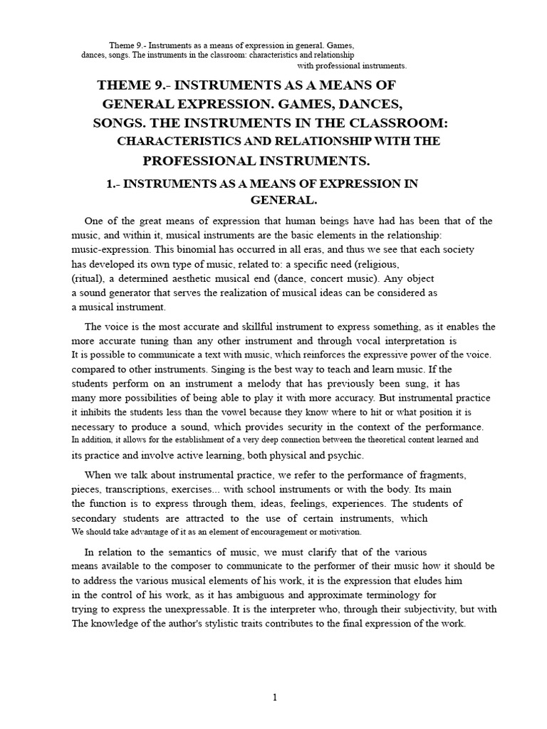 TOPIC 9. - Instruments As A Means of Expression in General. Games ...