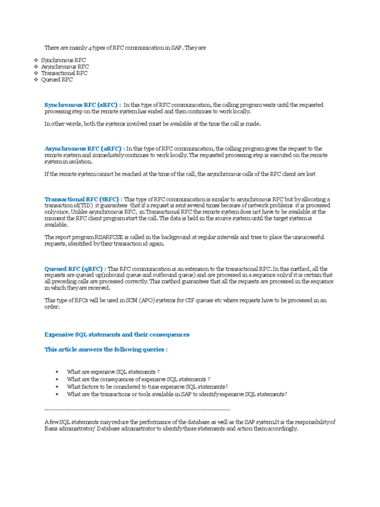 There Are Mainly 4 Types of RFC Communication in SAP | PDF | Sql ...