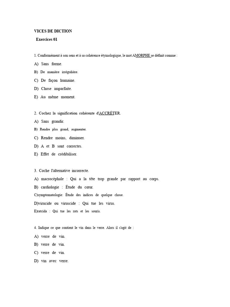 VICES DE DICTION exercices | PDF | Linguistique