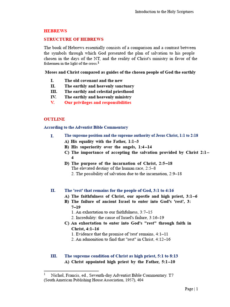 2. Outline of the Book of Hebrews 01 | PDF | Jesus | Epistle To The Hebrews