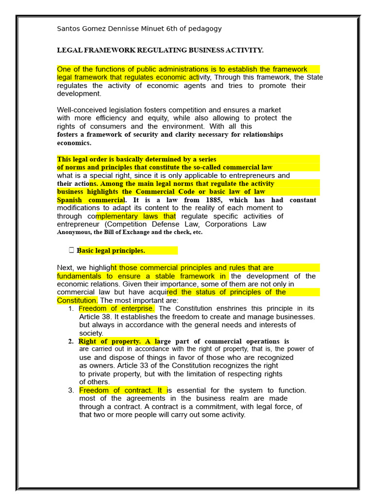 3 Legal Framework That Regulates Business Activity | PDF | Property ...