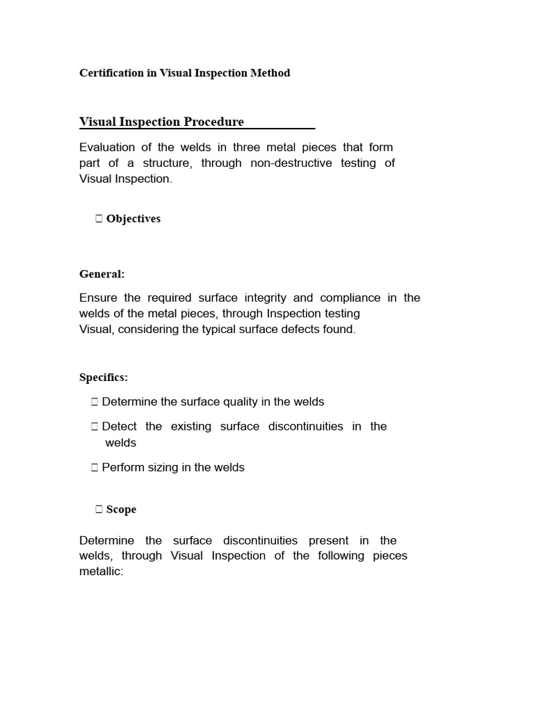 Visual Inspection Procedure | PDF | Welding | Construction