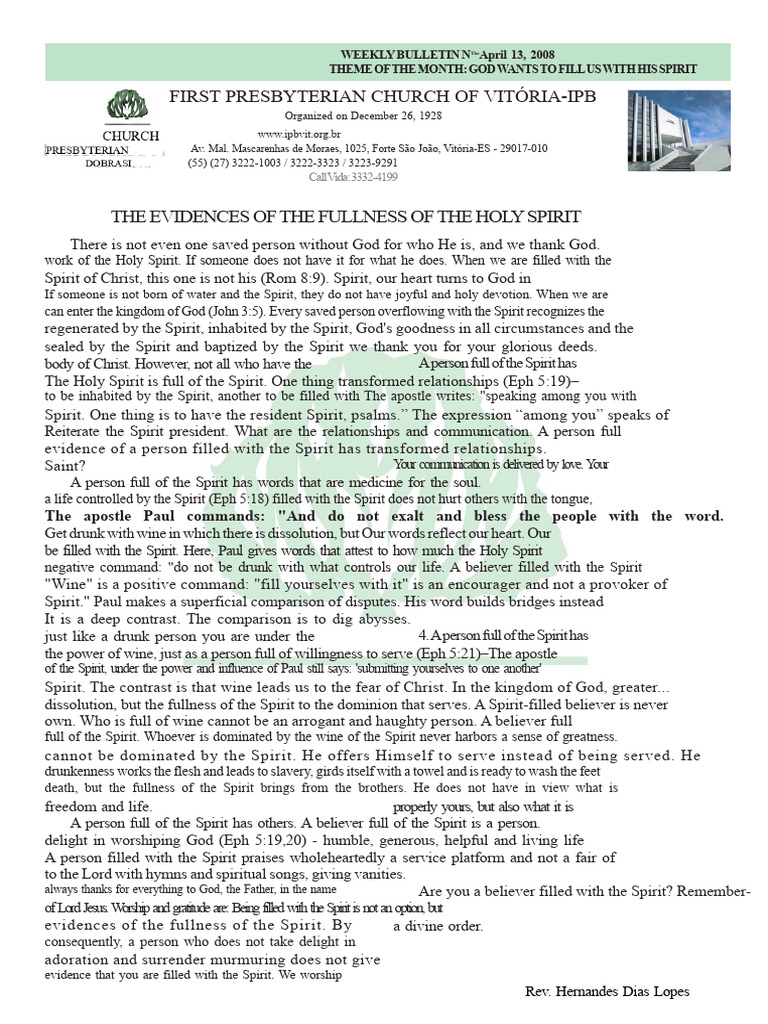 The Evidence of The Fullness of The Holy Spirit | PDF | Paul The ...