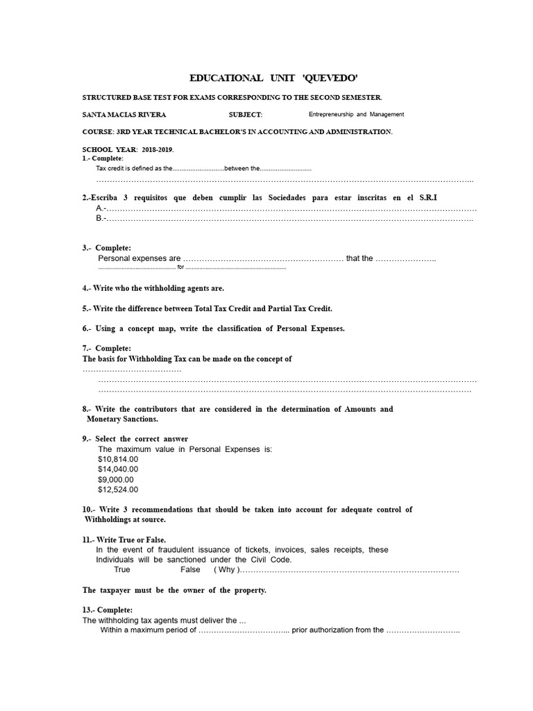 STRUCTURED BASE TEST Supplementary 1st, 2018-4 | PDF | Value Added Tax ...