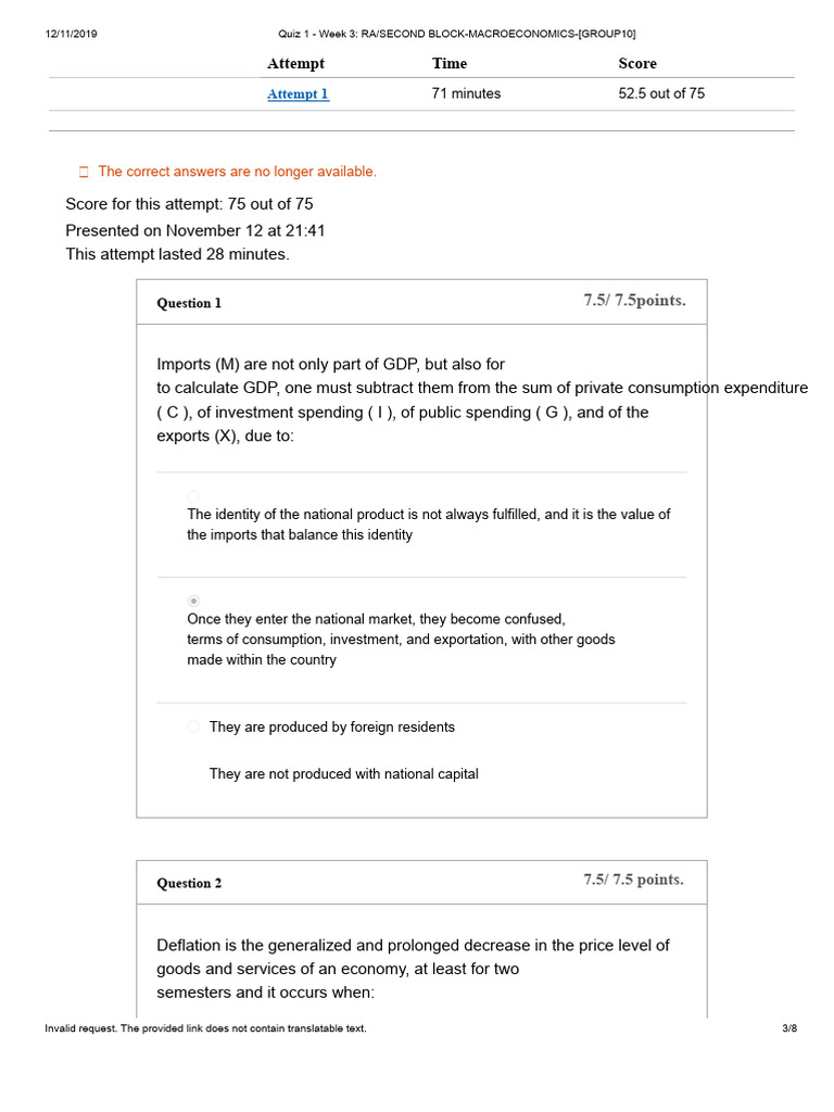 Quiz 3 Week Macroeconomics | PDF | Macroeconomics | Gross Domestic Product
