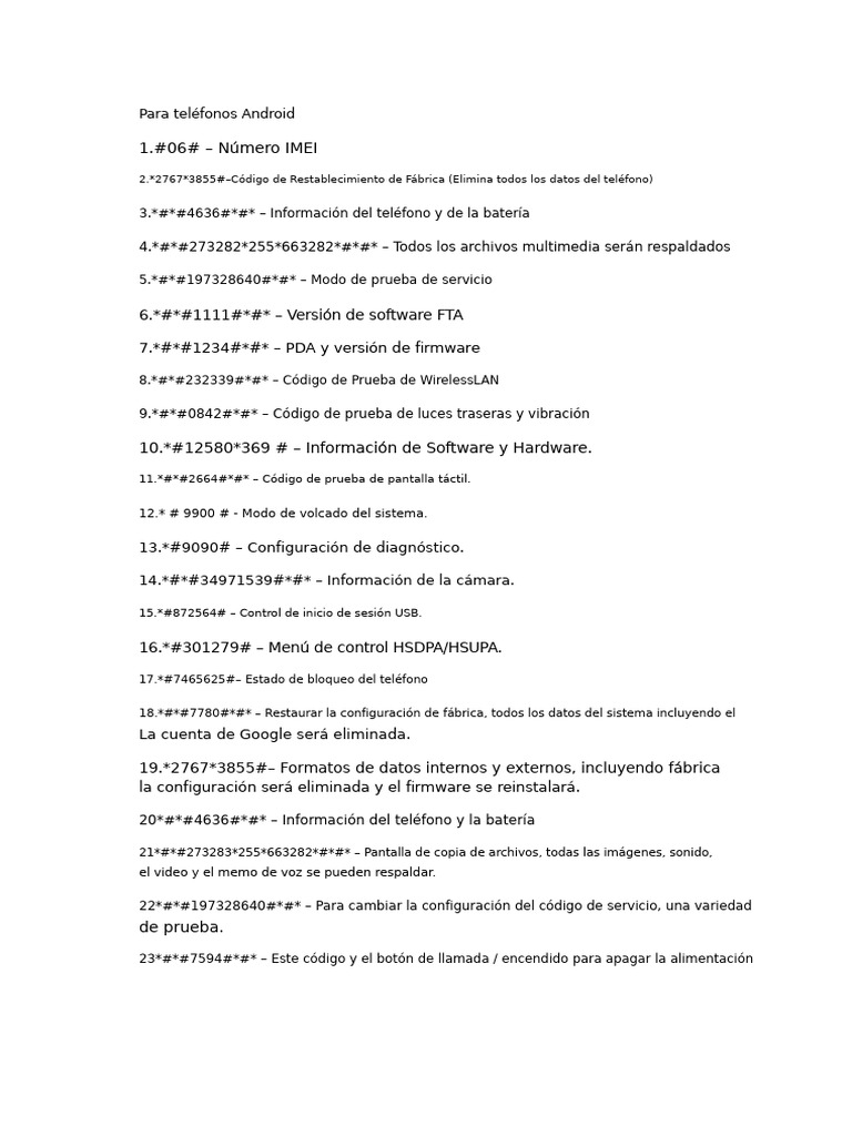 Códigos de Teléfono | PDF | Yo telefono | Android (sistema operativo)
