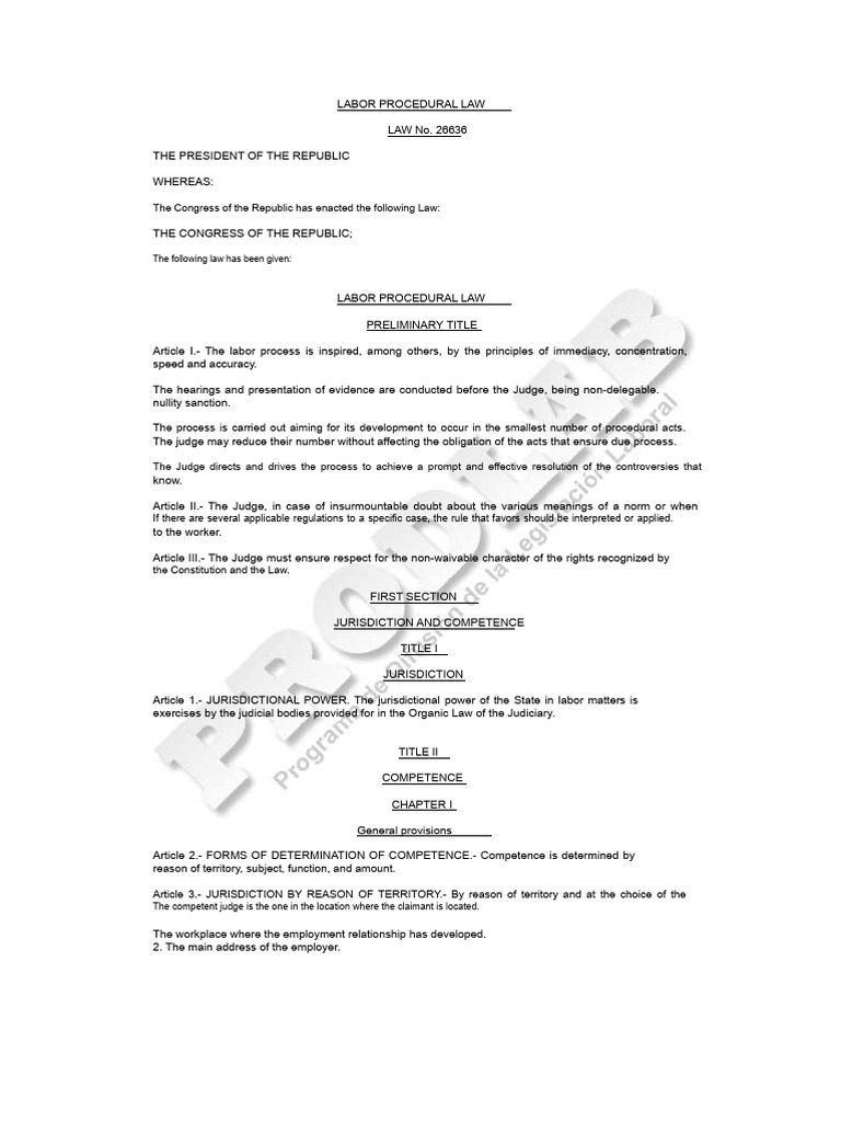 Law 26636 - Current Labor Procedural Law | PDF | Jurisdiction | Lawsuit