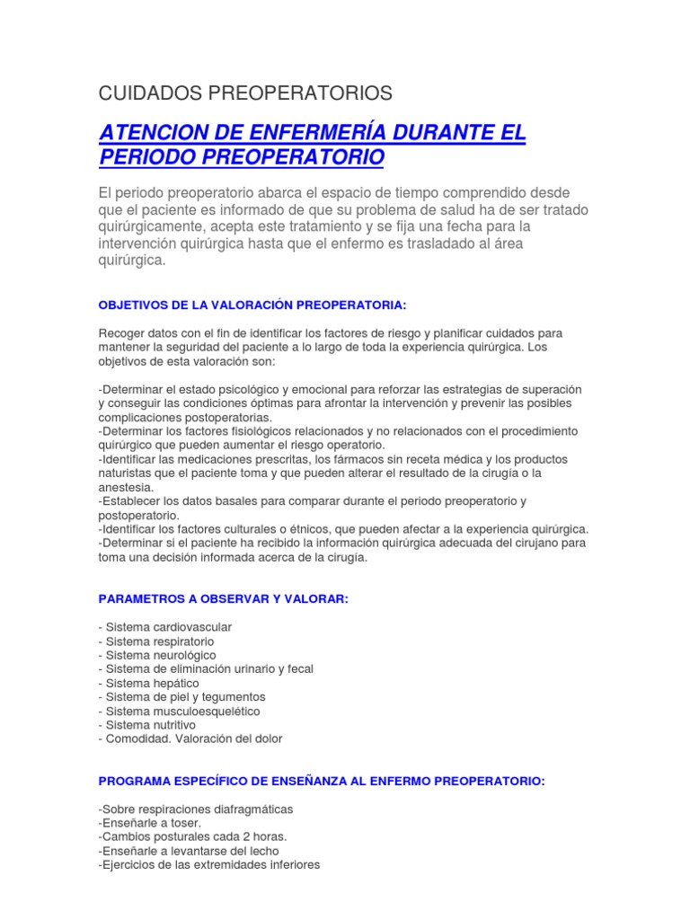 Cuidados Preoperatorios | PDF | Corazón | Sistema respiratorio