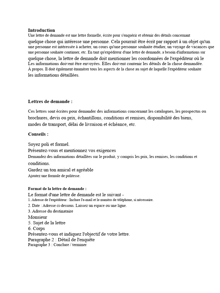 Modèle de lettre de demande d'information | PDF