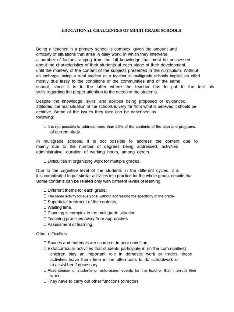 Challenges in Multi-Grade Schooling | PDF