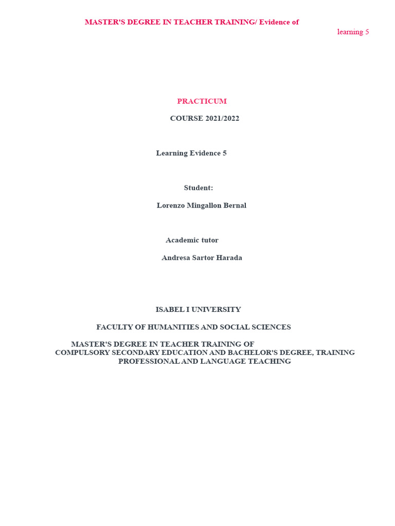 Learning Evidence 5. Lorenzo | PDF | Teachers | Experience