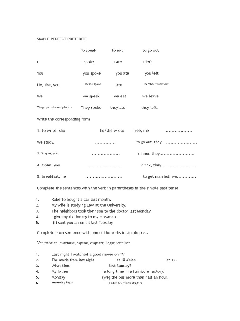 Simple Past and Imperfect Tense Guide | PDF | Grammar | Syntax