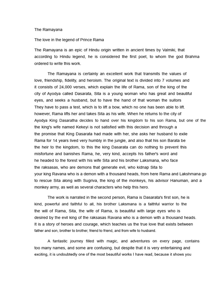 Summary of Valmiki's Ramayana | PDF | Ramayana | Rama