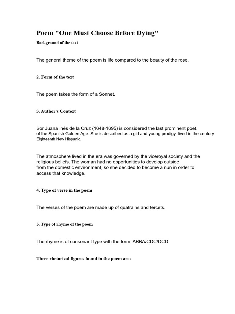Poem Sample That Should Be Chosen Before Dying | PDF