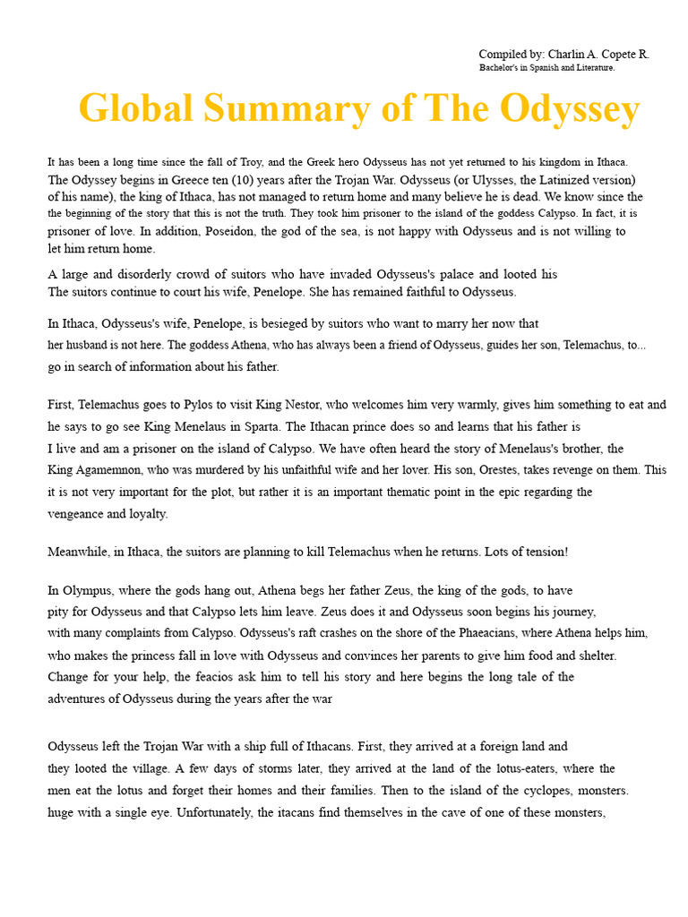 Summary - The Odyssey with inferential questions | PDF | Odyssey | Odysseus