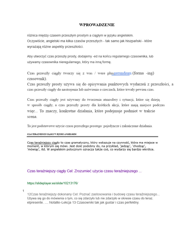 Wprowadzenie I Cele Czasu Ciągłego Oraz Czasu Przeszłego Prostego | PDF