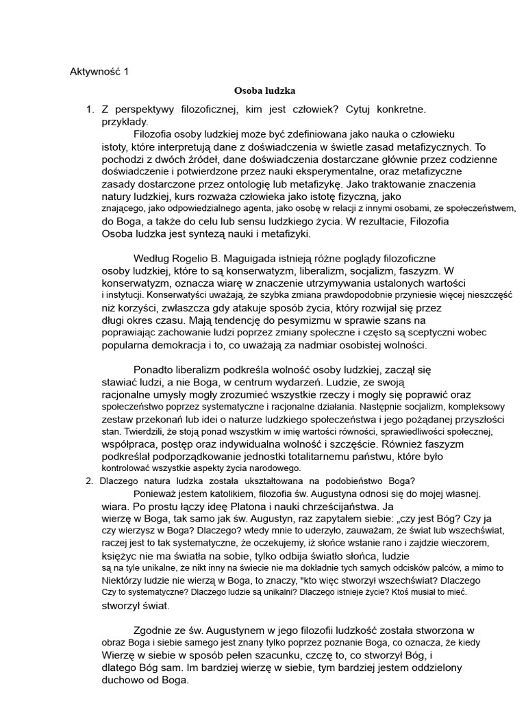 DZIAŁANIE 1 - Osoba Ludzka | PDF