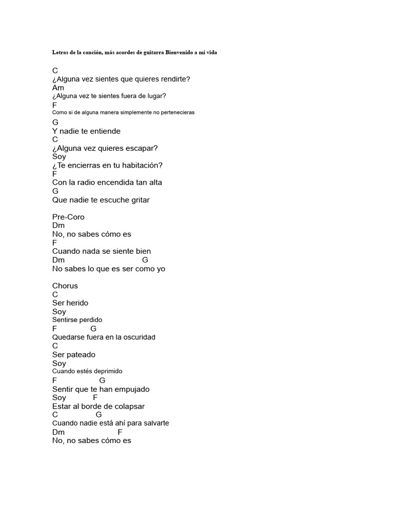 Bienvenido A Mi Vida - Simple Plan | PDF