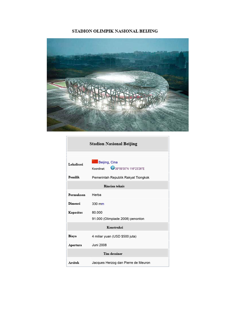 Stadion Olimpiade Nasional Beijing | PDF