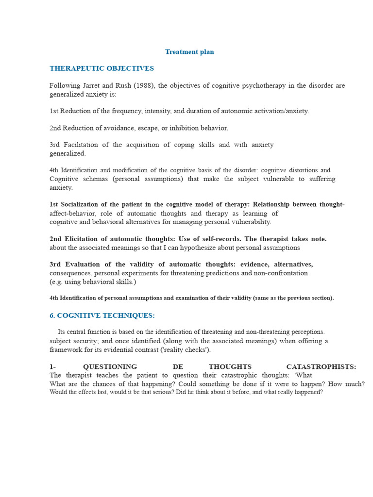 Cognitive Therapy for Generalized Anxiety | PDF | Psychotherapy ...